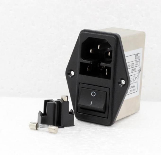 12V Low Pass AC EMI Filter Double Fuse IEC C14 AC Socket With Rocker Switch