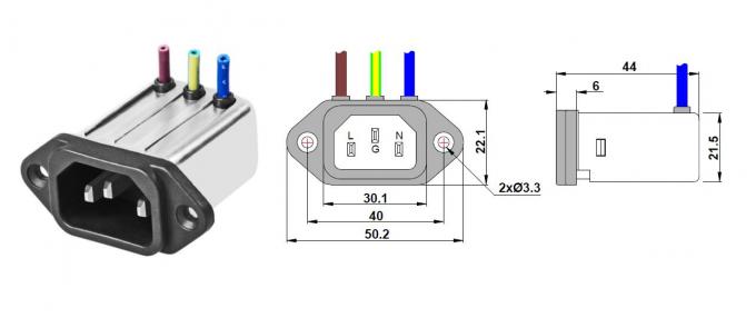 C14 IEC AC EMI Filter 6A 250V AC Power Entry Modules 3 Phase