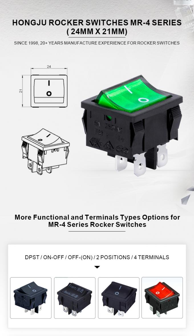 6A 250VAC 10A 125VAC Square Rocker Switch 4 PIN With Solder Terminal