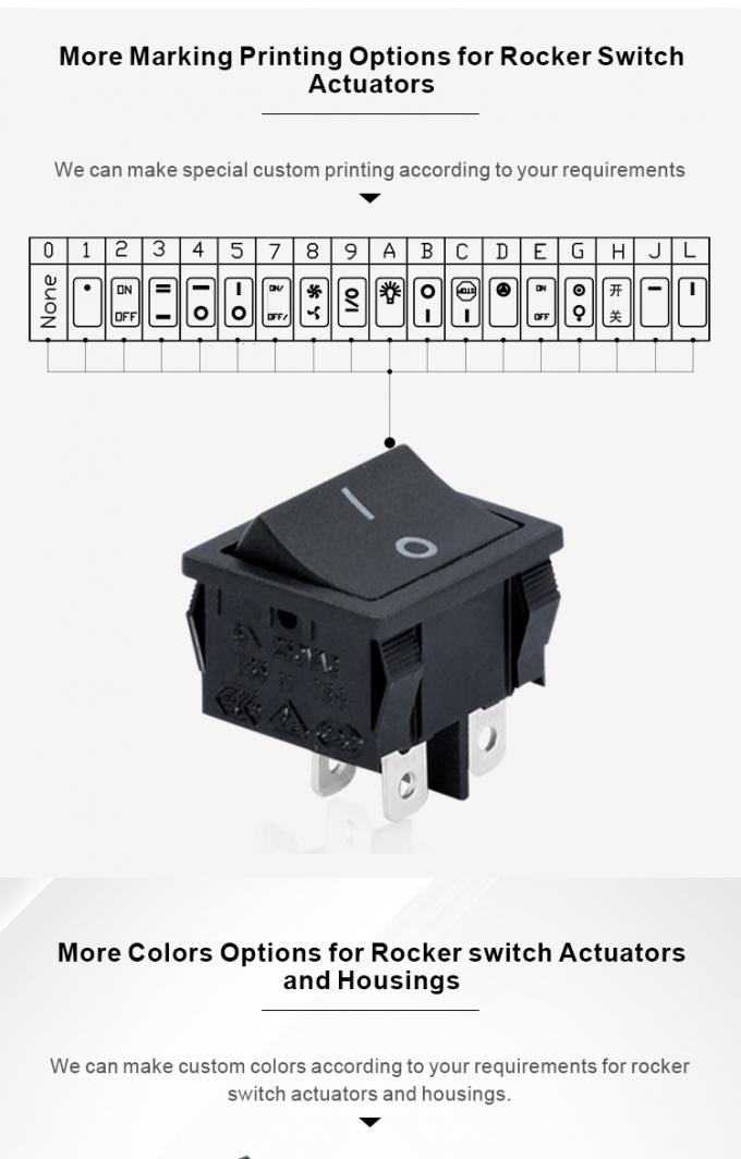 6A 250VAC 10A 125VAC Square Rocker Switch 4 PIN With Solder Terminal