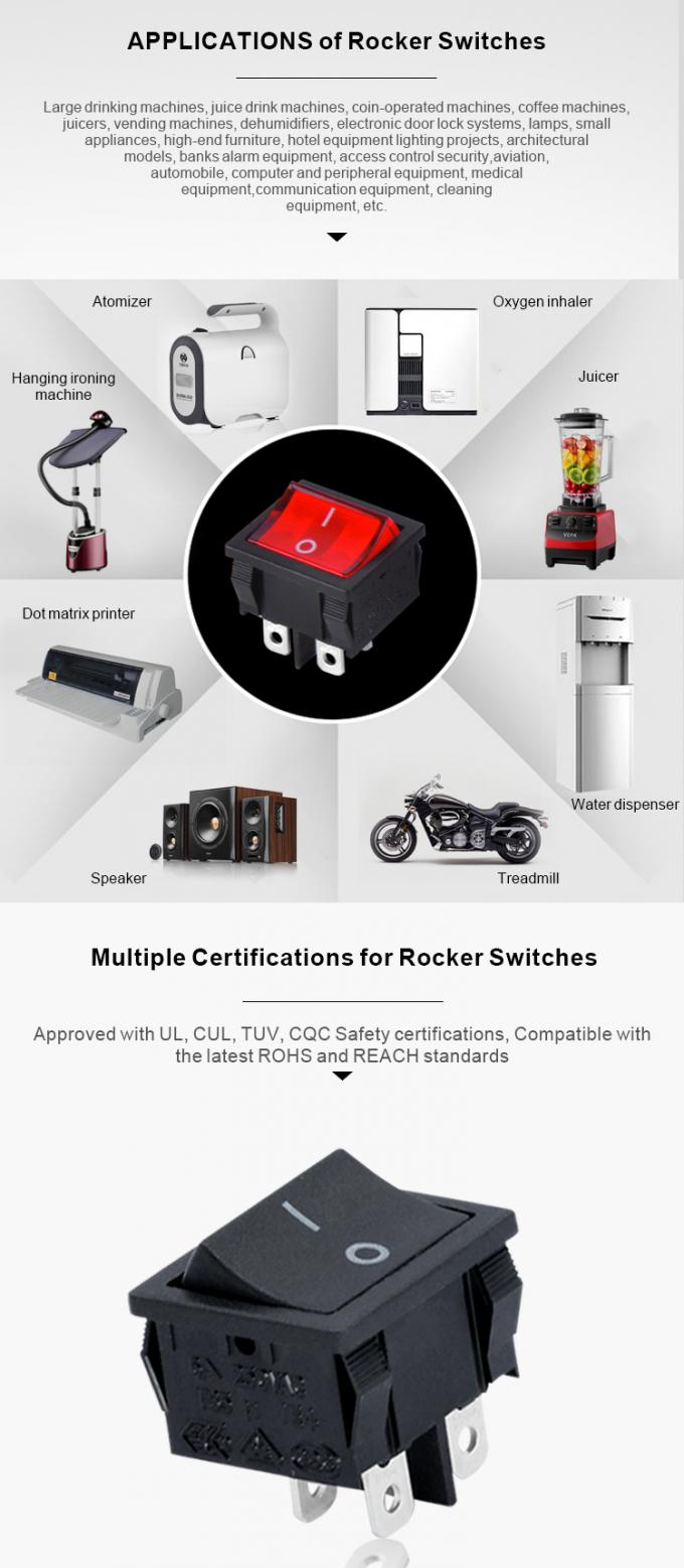 6A 250VAC 10A 125VAC Square Rocker Switch 4 PIN With Solder Terminal