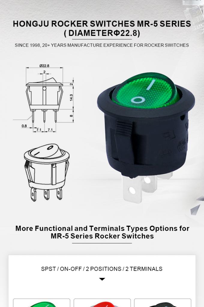 Power 10A 250VAC 6A 125VAC Rocker Switch Electrical 2 Terminals On Off