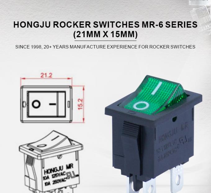 Illuminated DPST Rocker Switches 6A 250VAC 10A 125VAC 4 Terminals