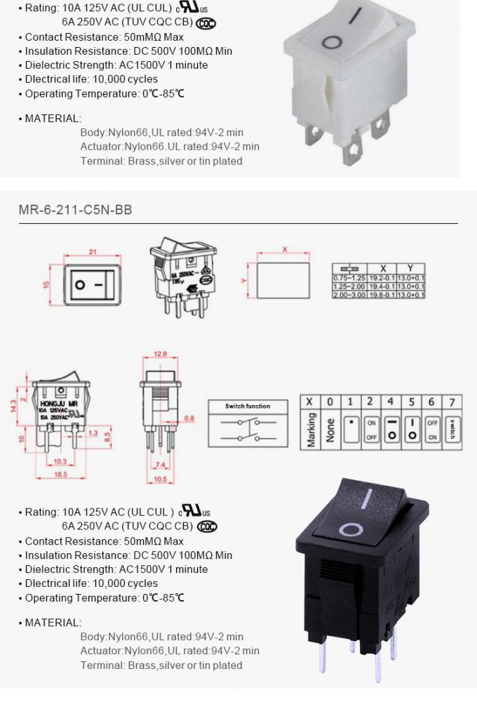 Illuminated DPST Rocker Switches 6A 250VAC 10A 125VAC 4 Terminals