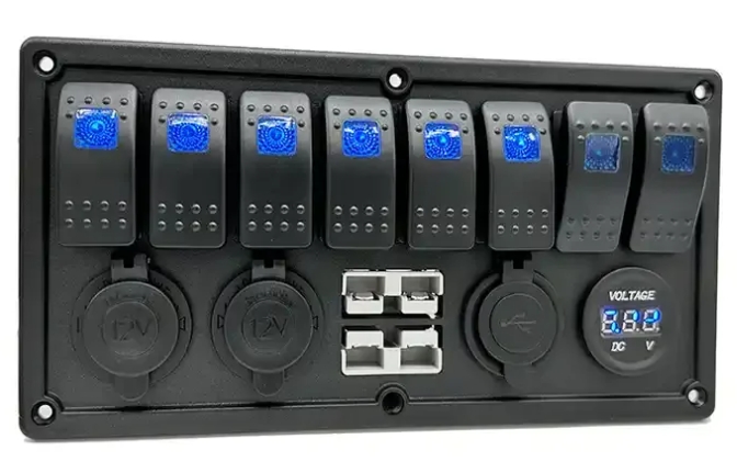 12V 8 Way Gang Rocker Switch Panel With W/ 50A Dual Anderson Plugs ...
