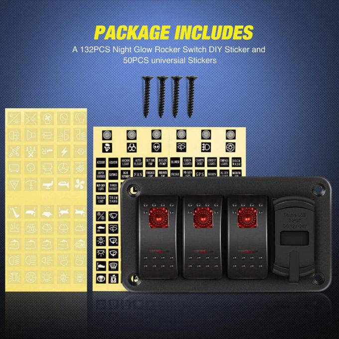 DC12V 24V 3 Gang Red LED Light Rocker Switch Panel Box With Dual 4.8A ...