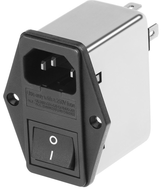 12V Low Pass AC EMI Filter Double Fuse IEC C14 AC Socket With Rocker Switch