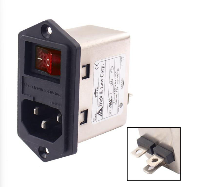 6A C14 Power AC EMI Filters Screw Mounted 2 Fuses Noise Filter