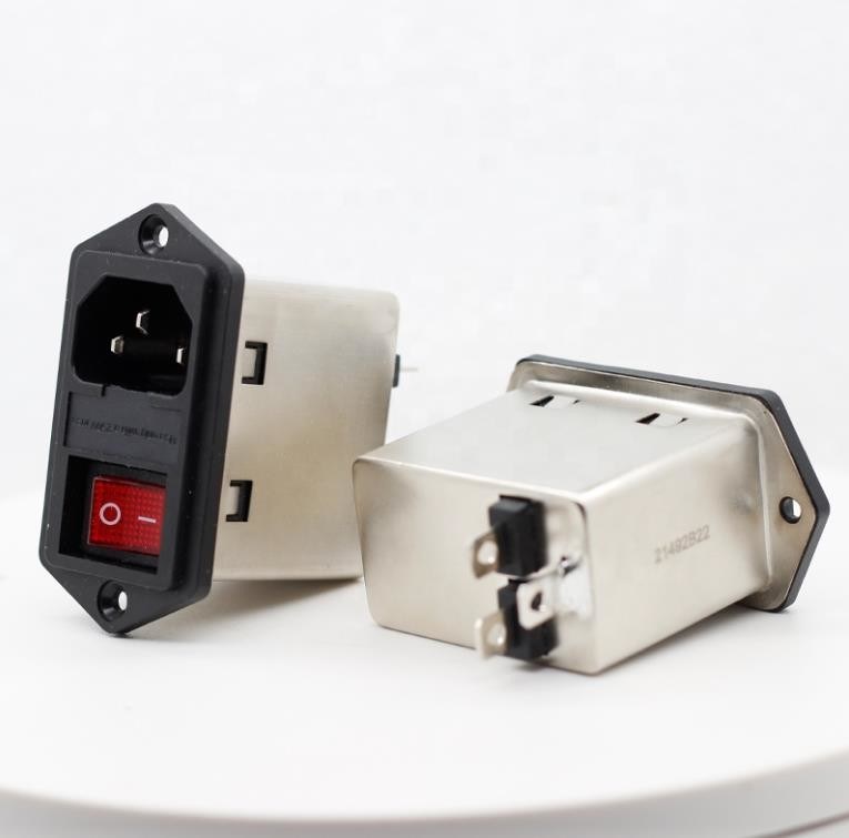 6A C14 Power AC EMI Filters Screw Mounted 2 Fuses Noise Filter