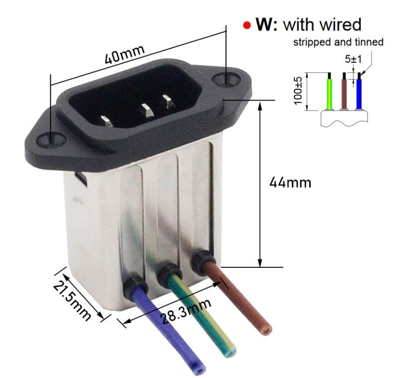 C14 IEC AC EMI Filter 6A 250V AC Power Entry Modules 3 Phase
