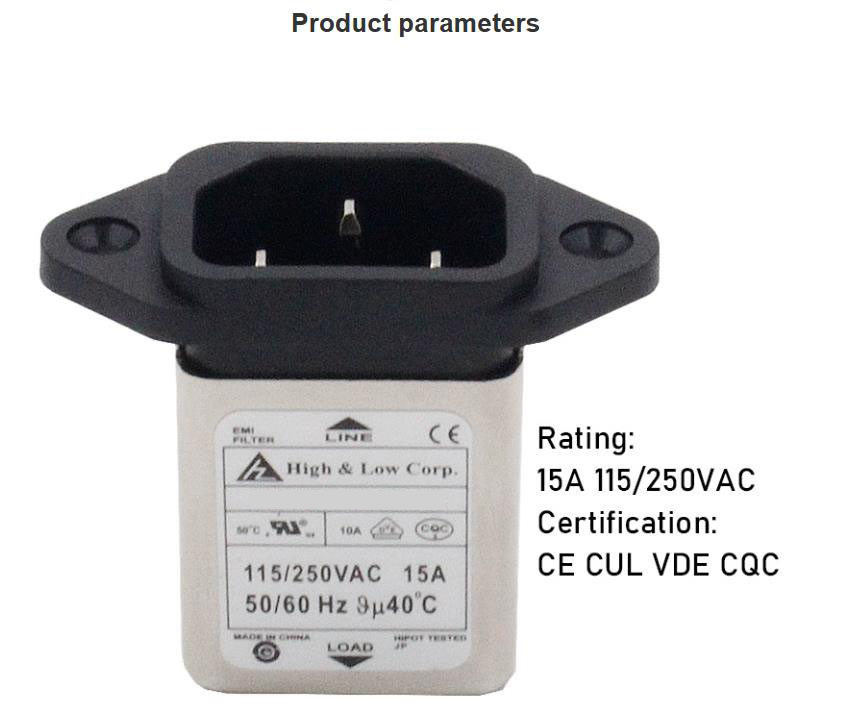 C14 IEC AC EMI Filter 6A 250V AC Power Entry Modules 3 Phase