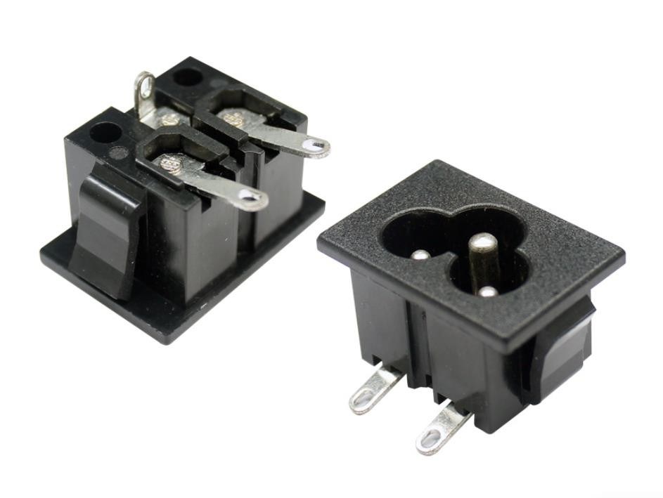 Black C6 IEC Sockets Micky Mouse Male Power Socket 250VAC 5A